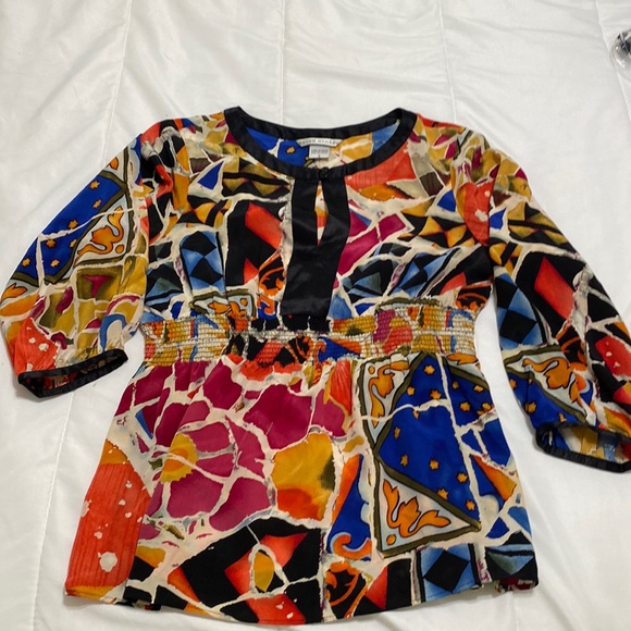 Peter Nygard | Tops | Nygard Abstract Print Y2k Silk Top Smocked Waist ...